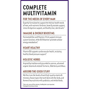 New Chapter Men's Multivitamin for Immune, Stress, Heart + Energy Support with Fermented Nutrients - Every Man's One Daily, Made with Organic Vegetables & Herbs, Non-GMO, Gluten Free - 72 ct