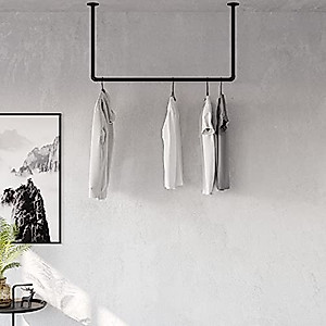 pamo clothes rail industrial loft design - HANG LOW - clothing rack for walk-in wardrobe I bedroom or bath - clothes rack made of black sturdy water pipes/ tubes with wall mounting