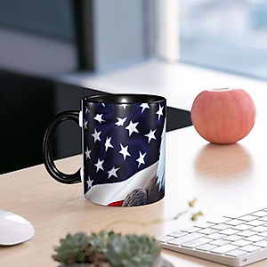 Yamegoun Eagle USA Flag Funny Coffee Mug 11oz - Ceramic Novelty Tea Cup Gifts for Office and Home Kitchen Microwave Safe