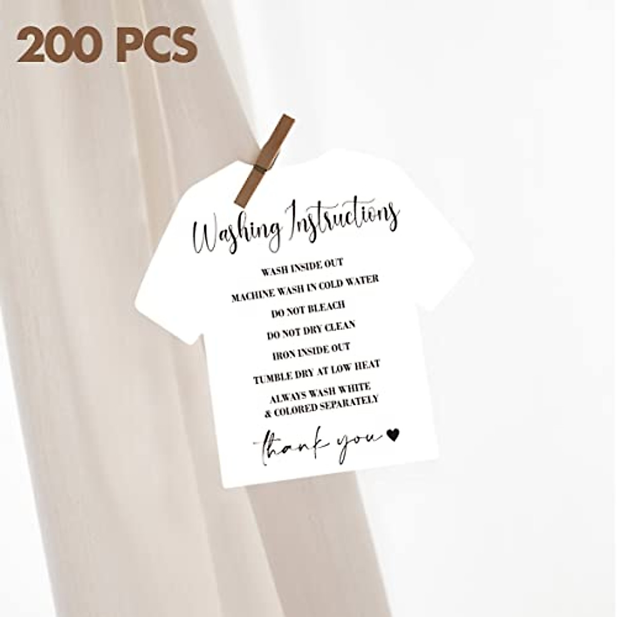 200 PCS T Shirt Washing Instruction Cards, Clothes Cleaning Care Instruction Insert Customer Direction Card for Small Business Online Shop Owner (3.6” x 3.4”)