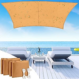 2 Pack 12 x 16 ft Waterproof Rectangle Sun Shade Sails Patio Awning 95% UV Blockage for Outdoor Patio Garden Backyard Lawn Pergola and Carport (Beige)