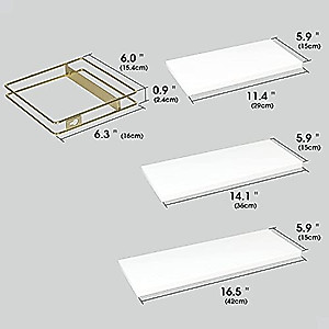 J JACKCUBE DESIGN White Wood Floating Shelves, Set of 3 Wall Mounted Hanging Shelves with Gold Wire Frames for Bedroom. Living Room, Kitchen, Bathroom and Office - MK696C