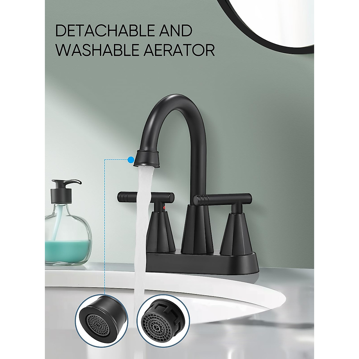 Cobbe Black Bathroom Faucets 3 Hole, 4 Inch Bathroom Sink Faucet with Pop Up Drain and 2 Supply Hoses, 2 Handle Centerset Bathroom Faucet for Sink Vanity, Matte Black