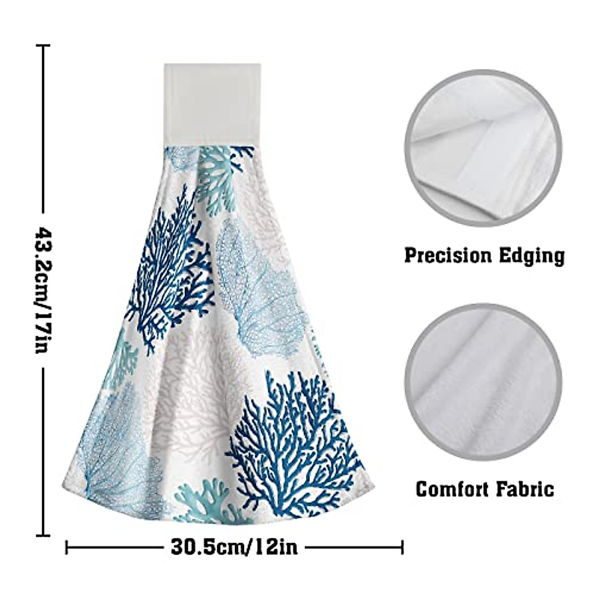 Blue Coral Kitchen Hand Towel - Beach Nautical Coastal Teal Sea Towel Set of 2 Ultra Soft Absorbent Tie Towel Tea Bar Towels for Bathroom Kitchen Laundry Room 12 x 17 Inches