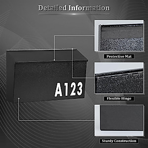 Dalmbox Wall-Mount Mailbox Large Mailbox for Post Rust-Proof Galvanized Steel Box for Outside or Townhouse Horizontal Style, Black, 15.7” x 4.3” x 9.4”