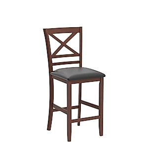 COSTWAY Bar stools Set of 4, Modern 25” Counter Height Dining Pub Stools with X-Shaped Backrest, Soft Cushion & Durable PU Seat, Simplistic Armless Kitchen Chairs for Home, Cafe Store, Restaurant (4)