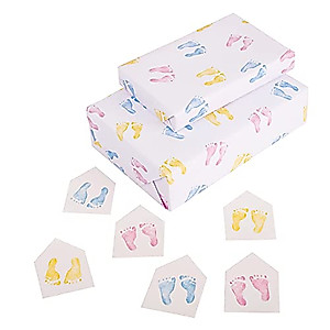 CENTRAL 23 - New Baby Wrapping Paper - 6 Sheets of Gift Wrap - Babies Feet - for Girls or Boys - Pink Blue and Yellow - Recyclable