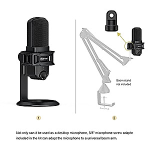ZINGYOU USB Microphone for Computer, Condenser Desktop Mic Plug & Play with Mic Gain, Mute Button and Headphone Port for PC Recording, Gaming, Streaming, YouTube, Twitch, Voice Over, ZY-UD2 (Black)
