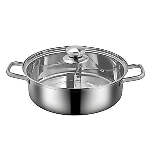 LP Living Plus Dual Sided Stainless Steel Shabu Shabu Hot Pot with Glass Lid, 30cm