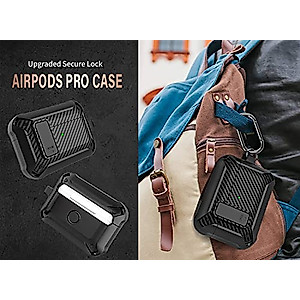 Olytop for Airpods Pro 2 Gen/Pro Case Lock with Cleaner kit&Replacement Ear Tips(S/M/L), Rugged AirPod Pro 2nd/1st Generation Protective Cover for iPod Pro 2019/2022 with Keychain, Black