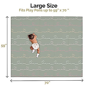 JumpOff Jo - Large Waterproof Foam Padded Play Mat for Infants, Babies, Toddlers, Play Pens & Tummy Time, Foldable Activity Mat, 70 in. x 59 in. - Love Blossoms