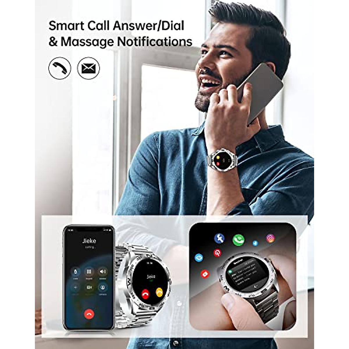 PODOEIL Men's Smart Watch for Android iOS Phones Text and Call, 1.32" Smartwatch Fitness Watch Tracker with Heart Rate Sleep Tracking Blood Pressure Monitor, Smart Watches for Men Women(Silver)