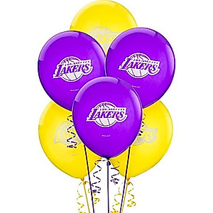 Amscan LA Lakers Printed Latex Balloons - 12', 6 Pcs (Pack of 2)
