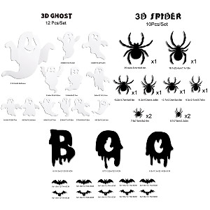 Ghost Wall Decor Stickers Halloween Wall Stickers Black Bat Spider White Ghost Wall Decoration Reusable Cute Ghost Wall Decals Holiday Wall Stickers for Room Home DIY Decor Charms 34Pcs