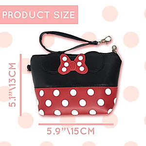 BELMAKS Black Murine Makeup Bag Cosmetic Bags Toiletry Organizer White Polka Dots Red Cartoon Makeup Organizer for Teen Girls 5.1" x 5.9" Murine Zipper Cute Purse for Travel