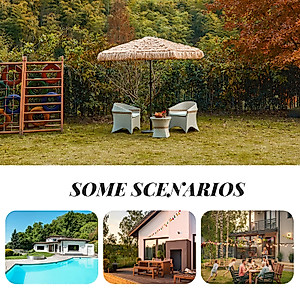 KITADIN 10FT Patio Umbrella Thatched Tiki Outdoor Umbrella with Plug Tropical Hawaiian Style Grass Beach Umbrella with Crank Lift Natural (No Base)