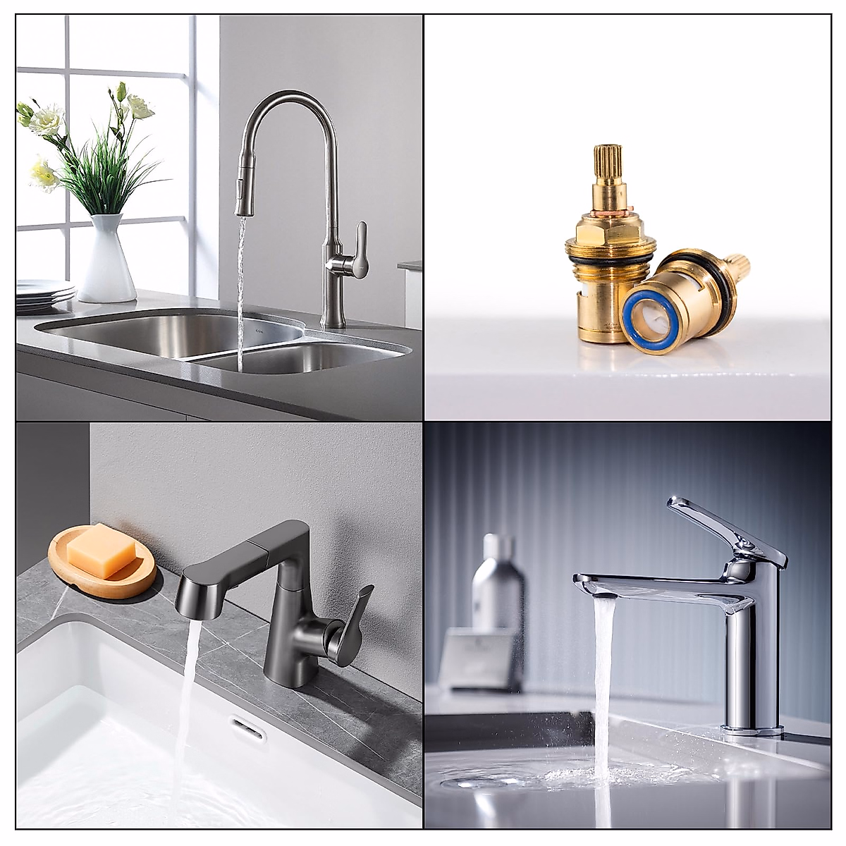 2-Pack Brass Ceramic Stem Disc Cartridge G1/2" Replacement Brass Faucet Valve, Faucet Repair Replacement Parts for Bathroom Kitchen Tap Sink Faucet