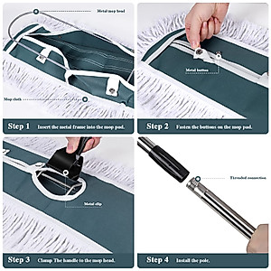 Masthome Broom and Dustpan Set with 52" Long Handle & 36" Large Industrial Dust Mop with 2 Reusable Mop Pads for Floor Cleaning