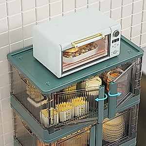 Luseba Storage Bins with Lids 3 Pack - Collapsible Plastic Storage Bins, 8.4 Gal Folding Storage Box, Stackable Storage Bins for Closet Organizer, Double Open Kitchen Storage Container