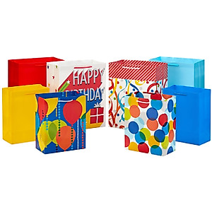Hallmark Assorted Birthday Gift Bags (8 Bags: 4 Medium 9", 4 Large 13") for Kids, Teachers, Grandchildren, Adults, Siblings, Parties