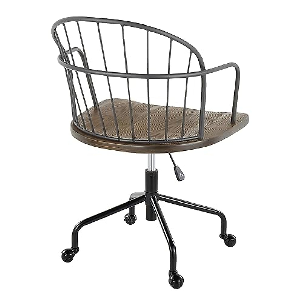 LumiSource Riley Adjustable Office Chair, Home Office Chair with Wheels, Wooden Desk Chair, Black Office Chair, Computer Chair, Home Office Desk Chair Comfy, Farmhouse Chair