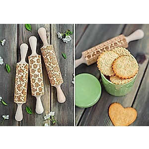 Roses Rolling Pin, flowers imprint utensil, floral ornamental pattern, embossing cookie stamp, engraved cookie roller