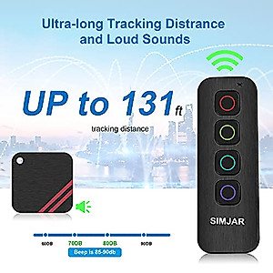 Rechargeable Key Finder with Flashlight, SIMJAR Wireless RF Item Locator Item Tracker Support Remote Control, 1 RF Transmitter and 4 Rechargeable Receivers, Key, Pet, Wallet Tracker