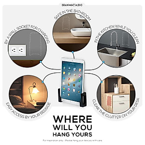 BRAINWAVZ Adhesive Laptop & Tablet Wall Mount Holder for MacBook, Surface, Notebooks, iPad, Galaxy Tab Note, eBooks, Kindle & More, Stick On Or Screw-in (Black)