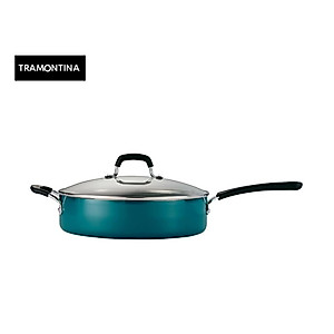 Tramontina 5.5 Qt Covered Nonstick Saute Pan Whith Glass Lid Jumbo Cooker, Premium long-lasting PFOA-free Teflon Profile nonstick coating., Teal