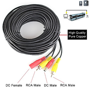 RCA DC Power Audio Video AV Extension Cable for CCTV Security Car Tuck Bus Trailer Reverse Parking Camera 10 Meters 32Ft by HitCar