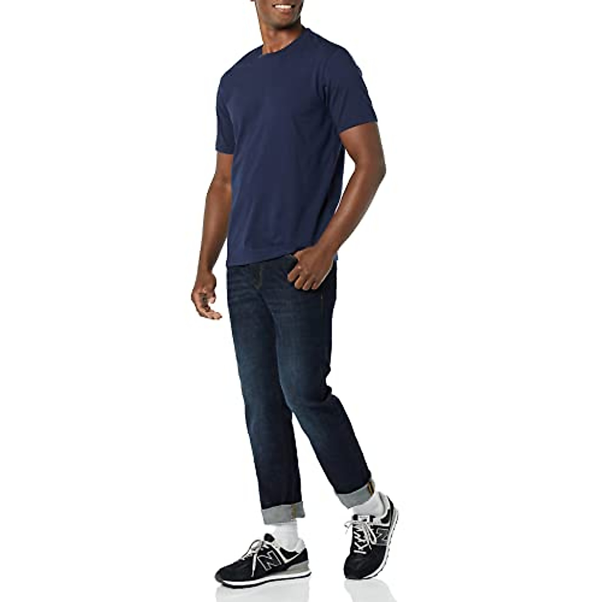 Amazon Essentials Men's Slim-Fit Short-Sleeve Crewneck T-Shirt, Pack of 2, Navy/Dark Blue, Medium