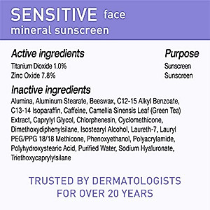 Blue Lizard SENSITIVE FACE Mineral Sunscreen with Zinc Oxide and Hydrating Hyaluronic Acid, SPF 30+, Water Resistant, UVA/UVB Protection with Smart Cap Technology - Fragrance Free, 1.7 oz.