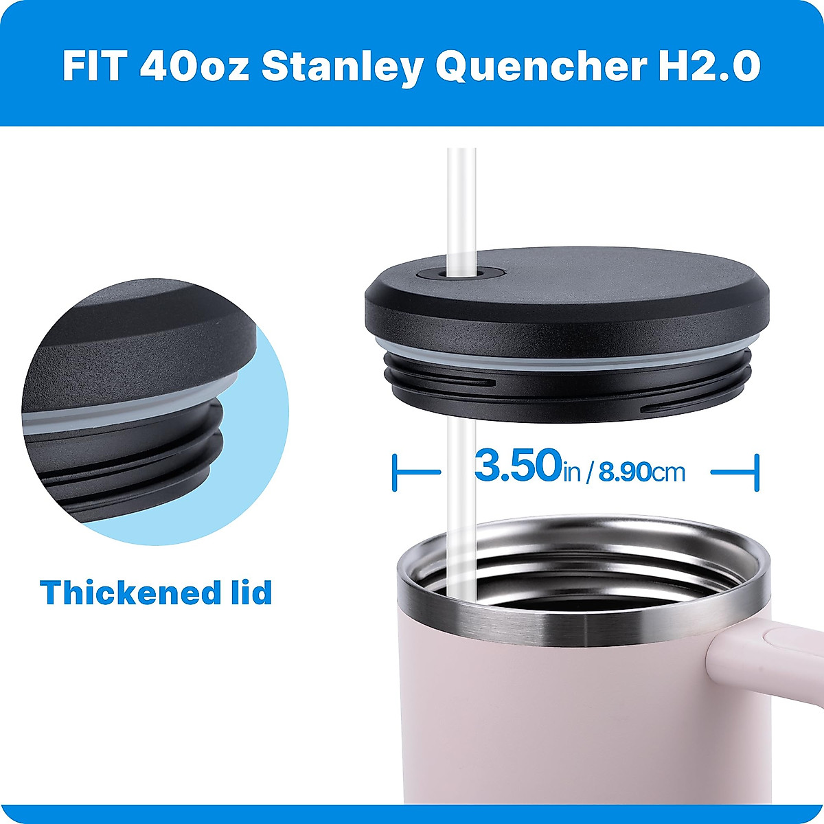 Bluwing 2 Pack 40 oz Tumbler Lid Replacement for 40oz Stanley Quencher 2.0, Replacement Tumbler Lids Covers Fit for Stanley Cup (White 2 Pack)