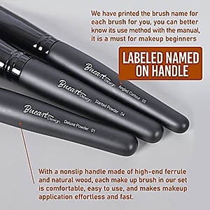Bueart Design 16Pcs ULTRA SOFT Black labeled DENSE HAIR Makeup Brushes set Contains large powder Flat Foundation Ultimate Blending Make up Brush set Blush Face Brush Concealers contour Eyeshadow
