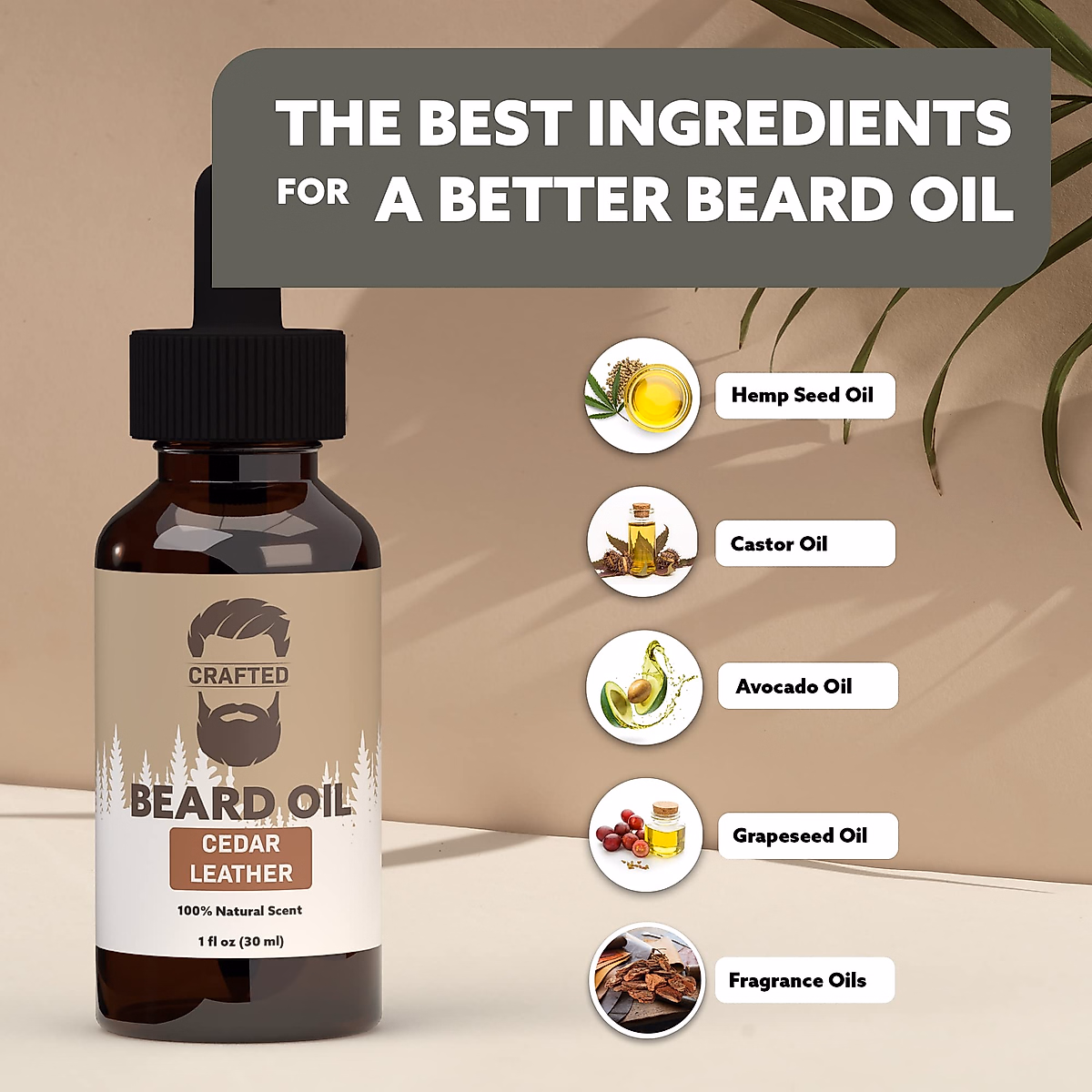 Crafted Beards Beard Oil Beard Oil Conditioner - Leave Your Beard Feeling Amazing - All Natural Ingredients - No Residue - Mustache Oil - 1oz - Made in the USA (Cedar Leather)