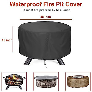 LBTING Fire Pit Cover, 48 inch Cover for 42-48 inch Round Firepit, Waterproof Windproof Dustproof UV-Resistant Heavy Duty Cover for Outdoor Patio Firepit Table - Black