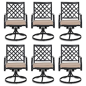 PHI VIALLA Patio Chairs Outdoor Swivel Dining Chairs Outdoor Furniture Chairs Set of 6 with Cushion Suports 300lbs for Lawn Garden Backyard Weather Resistant-Black Frame