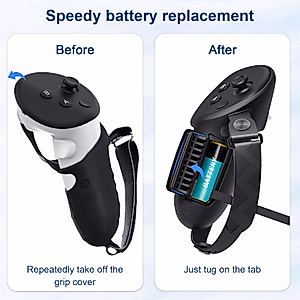 OURVR Controller Grips Cover For Quest 3S/Quest 3, with Knuckle Straps and Battery Opening design, Grips Cover VR Accessories Compatible with Meta Quest 3 (Not fit official charging dock)