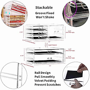Stackable Makeup Organizer And Storage Set of 2 Under the Sink Medicine Drawers,Large Skin Care Cosmetic Display Case Make up Stands For Jewelry Beauty Skincare Product Organizing Clear 6 Drawers