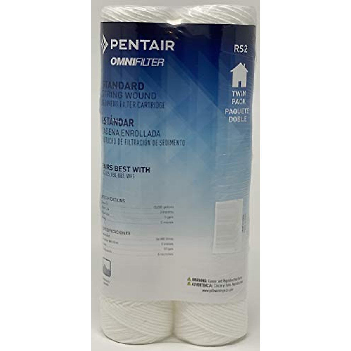 OMNIFilter RS-2 Standard Omni RS 2 Whole House Replacement Under Sink Water Filter RS2 Twin Pack (Package of 2 Filters) RS2 Sediment Water Filter Replacement String Wound Water Filter