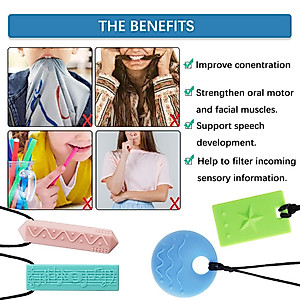 Sensory Chew Necklaces for Kids - 4 Pack Silicone Chewy Necklaces for ADHD, Autism, Biting and Oral Motor Needs