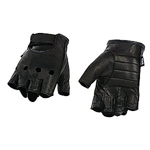 Milwaukee Leather SH195 Men's Black Leather Perforated Gel Padded Palm Fingerless Motorcycle Hand Gloves W/ ‘Open Knuckle’ - XX-Large