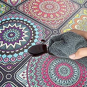 moonysweet Boho Anti Fatigue Kitchen Rug Mat Non Skid Cushioned Waterproof Non Slip PVC Leather Runner Standing Mat Colorful 17" x 29" +17" x 47" Set of 2 (2 Pieces)