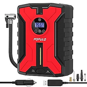 Dual-Power Cordless Tire Inflator Portable Air Compressor, Rechargeable Battery Powered Tire Pump with USB Charge, 150PSI 12V Car DC Electric Air Pump with Digital Pressure Gauge for Car, Bike, etc