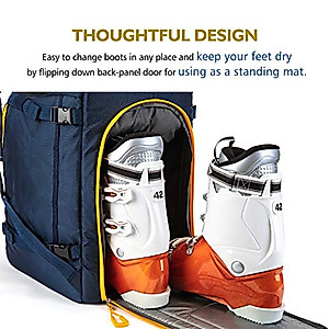 Unigear Ski Boot Bag, 50L Ski Boot Travel Backpack for Ski Helmet, Goggles, Gloves, Skis, Snowboard & Accessories (Blue)