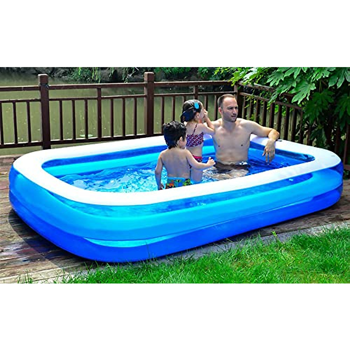 Amocane Inflatable Swimming Pool, L79 x W59 x H20 in, Family Swimming Pool with Electric Air Pump( Included ), for Backyard, Garden, Water Party