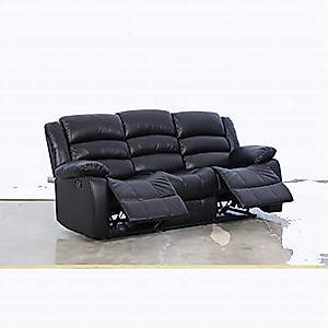 EBELLO Faux Leather Manual Loveseat Recliner, Reclining Sofa Chair with Cup Holder, Couch for Living Room,Bedroom Furniture,Meeting Room,Black (3 Seat Sofa)