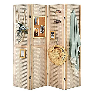 DORTALA 4-Panel Pegboard Display Divider for Room Separation, 5' Tall Room Dividers and Folding Privacy Screens, Multifunction Partition Room Dividers for Craft Jewelry Cloth Art Display