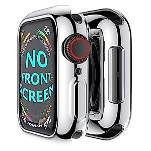 HANKN Case Compatible with Apple Watch Series 9 8 7 45mm /Series 4 5 6 SE 44mm, Soft TPU Plated Shockproof Iwatch Shell Cover Bumper [No Front Screen Protector] - Silver