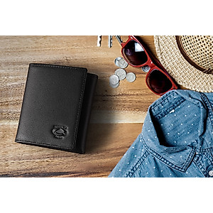 Stealth Mode Leather Trifold RFID Wallet For Men With Flip Out ID Holder